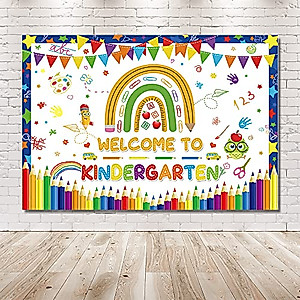 MEHOFOND 7x5ft Welcome to Kindergarten Backdrop Pencil Rainbow Back to School Bash Banner Classroom Party Decorations Homecoming Children Photography Background Prop Gift