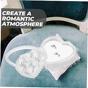 VICASKY Lace Ring Pillow Ring Bearer Cushion Wedding Ring Pillow Heart Shape Ring Pillow Ring Barrier Pillow for Wedding Heart Shaped Ring Pillow Ring Bracket Box Pearl Bride Satin