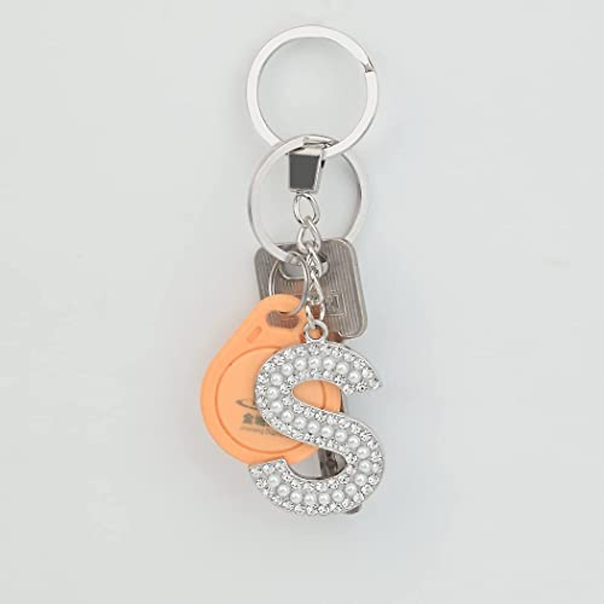ESSPOC A-Z Initial Letter Keychain car keychain for women Rhinestone Crystal Silver Alphabet Pendant (S-SILVER)