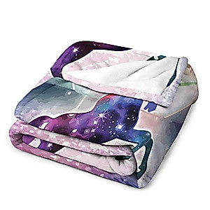 Colourful Unicorn on Ocean in Night Flannel Fleece Throw Blanket Soft Warm Lightweight Fuzzy Plush Blankets for Bed Couch Sofa 70"x80"