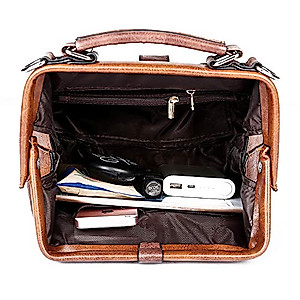 Mn&Sue Gothic Rivet Studded Vintage Doctor Style Cross Body Convertible Bucket Shoulder Handbag for Women (Brown)