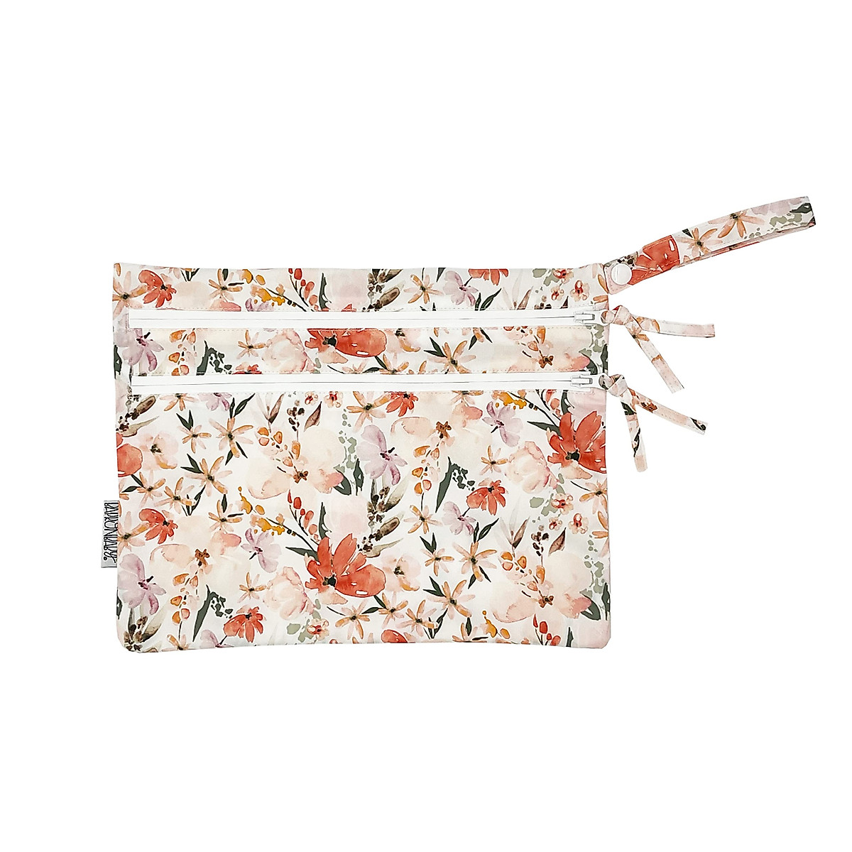 BapronBaby Peachy Dreams Wet Dry Bag - Waterproof Two Zipper Pockets - Reusable for Mealtime, Diapers, Stroller, Snacks, Swimsuits - Machine Washable - 11" x 9"