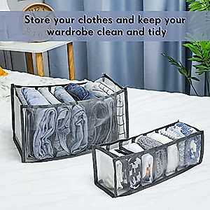 6 Pcs Drawer Organizers for Clothing Wardrobe Clothes Organizer Portable Clothing Storage Organizer Visible Grid Clothing Compartment Storage Box for Clothes, Jeans, Skirts, Trousers (7 Grids, Gray)