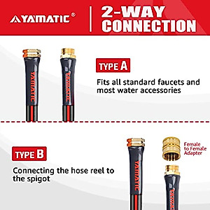 YAMATIC Female to Female Short Garden Hose 5/8 in x 5 ft, 2 in 1 Dual Use Heavy Duty Leader Hose with Solid Brass Connector, All-Weather Water Hose, Burst 300 PSI
