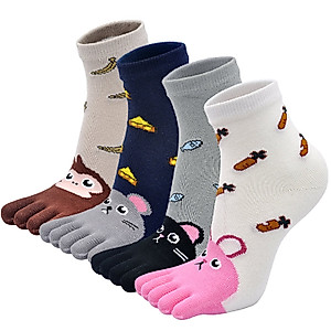 Artfasion Kids Toe Socks Toddler Cute Cotton Cartoon Animal Dog Cat Ankle Five Finger Socks for Girls and Boys