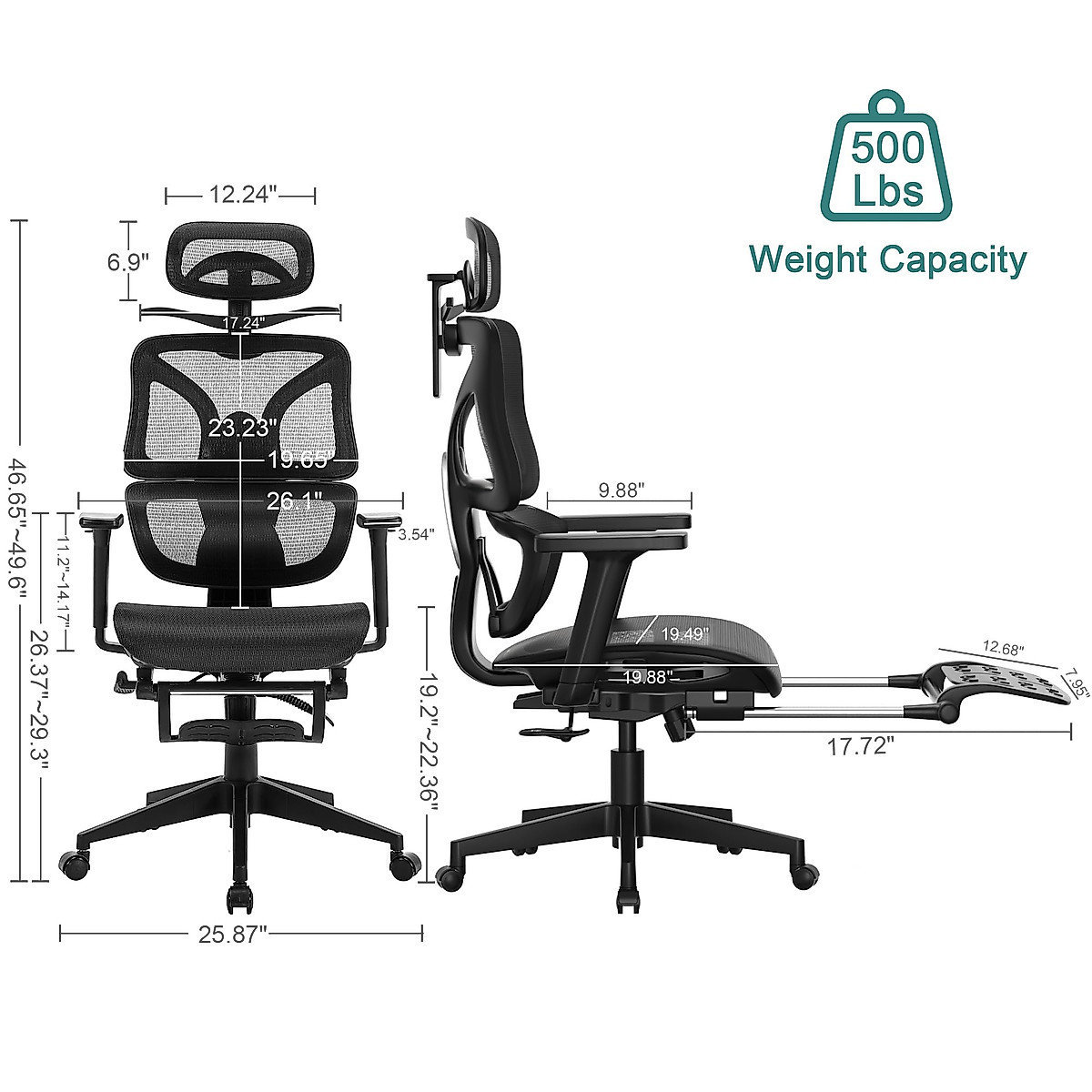 VECELO Swivel Ergonomic High Back Mesh Office Chair with Retractable Footrest, Adjustable Backrest, Tilt Function, 3D Armrests & Headrest, Lumbar Support for Executive/Computer Desk/Task Work, Black