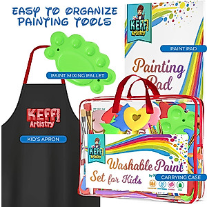 KEFF Kids and Toddler Paint Set - 33 Piece Painting Set for Toddlers with Non Toxic Washable Tempera Finger Paint, Brushes, Palette, Apron, Paper Pad & More Art Supplies Kit for All Ages