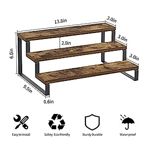 Giikin 3-Tier Spice Rack, 13.7 Inch Wood Step Shelf Countertop Spice Storage Holder, Kitchen Pantry Cabinet Organizer Cupboard for Spice Bottles, Jars, Seasonings, Baking Supplies, Metal Frame
