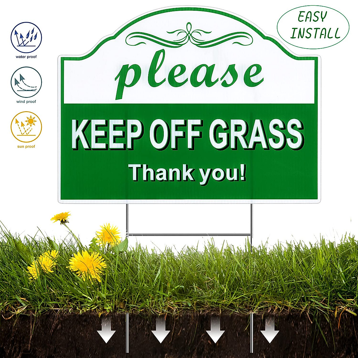 MUXYH 2 Pack Keep Off Grass Sign, Keep Dogs Off Sign for Lawn, 12.6"X9.4" Corrugated Plastic Double Sided with Metal Wire H-Stakes- Stay Off Grass Signs