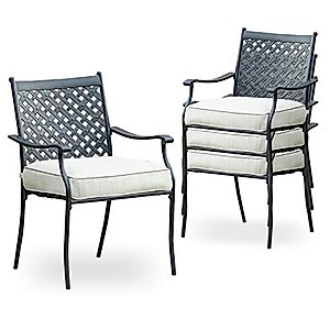 Top Space 4 Piece Metal Outdoor Wrought Iron Patio Furniture,Dinning Chairs Set with Arms and Seat Cushions (4 PC, White)