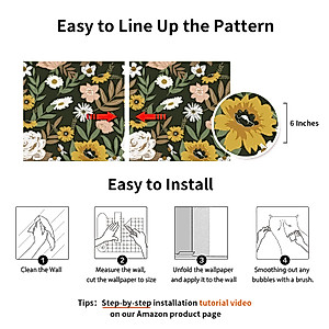 Cismmy Large Floral Peel and Stick Wallpaper Boho Removable Wallpaper for Bedroom Bathroom Easy Peel Off Wallpaper Stick on Wallpaper Vintage Renter Friendly Wall Paper 118" X 17.7"