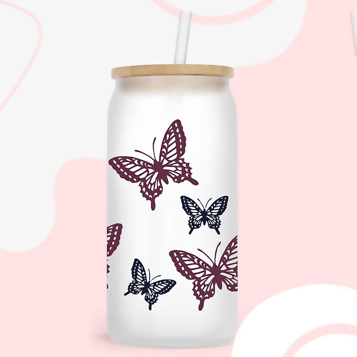 Pink UV DTF Cup Wrap, 1/7Sheets Flower Butterfly Coffee Cup Rub on Transfers for Glass Cups, UV DTF Cup Wrap Transfer Stickers Decals Waterproof Rub on Transfers for Glass Cups Crafts Vintage Iron-on