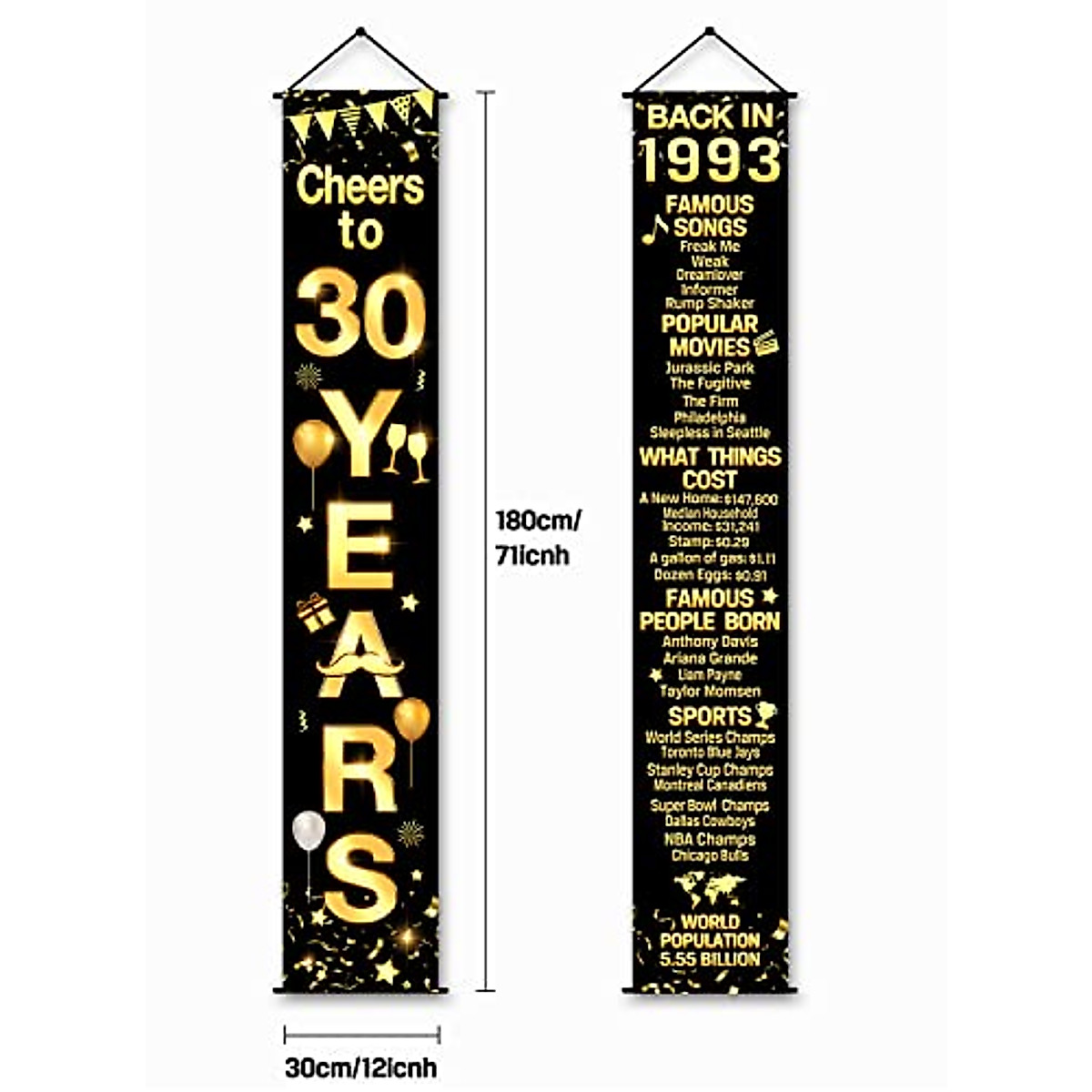 2 Pieces 30th Birthday Party Decorations Cheers to Years Banner Party Decorations Welcome Porch Sign for Years Birthday Supplies (30th-1993)