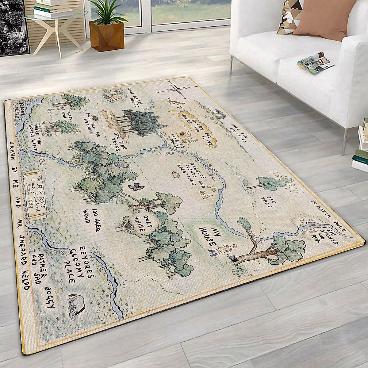 SHOUSE 100 Acre Wood Map Rug, Winnie The Pooh Hundred Acre Wood Rug, Winnie The Pooh Area Rug for Nursery, Washable Rug, Winnie The Pooh Rug for Nursery, Living Room Rug, Nursery Rug (72 * 48 inches)