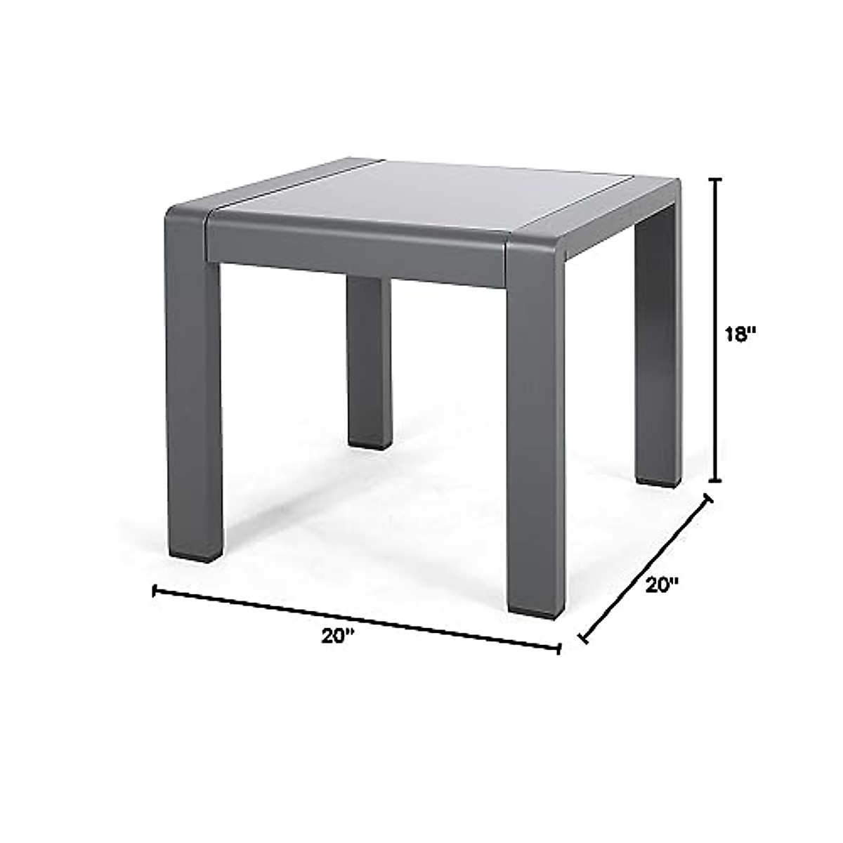 GDFStudio Outdoor Aluminum Side Table with Glass Top, Matte Gray and Gray Finish