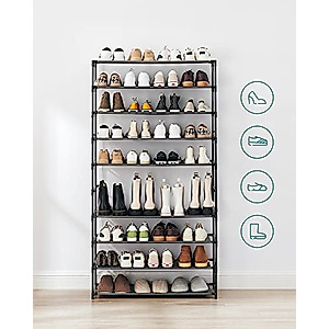 SONGMICS Shoe Rack, 10 Tier Shoe Shelf, Shoe Storage Organizer, Metal Frame, Non-Woven Fabric Shelves, for Entryway, Bedroom, Black ULSR210B02