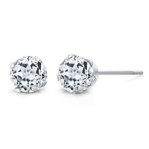 Gem Stone King 925 Sterling Silver Set of 6 Round 4MM Gemstone Stud Earrings - Amethyst, Topaz, Garnet, Citrine, Peridot - Sparkling and Elegant Jewelry for Women