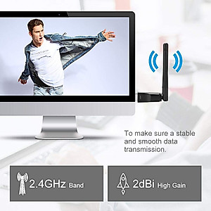 150Mbps Wireless USB WiFi Adapter,150Mbps Data Transmission,64/128/152-digit WEP Encryption Wireless Network Card for PC/Desktop/Laptop,Support Windows XP/Vista/7/8/10, Mac OS