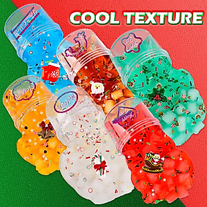 6 Pack Crunchy Clear Slime Kit Christmas Crystal Jelly Cube Slime with Xmas Decors Charms, Premade Holiday Bubble Glossy Slime for Girl Boy 10-12, Super Soft Stretchy Sludge, Kid Party Favors