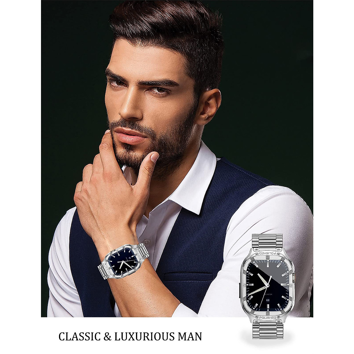 San Jeirie Stainless Steel Case and Band Compatible for Apple Watch Ultra/Ultra 2 Band 49mm,Rugged Apple Watch Ultra 1/2 Case with Metal iWatch Ultra Strap for Men (3-Silver, 49mm (Ultra 1/2))