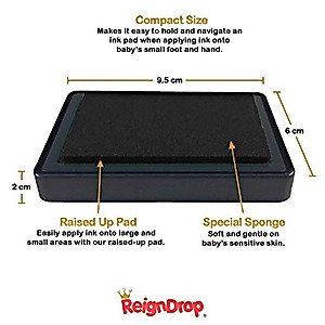 ReignDrop Ink Pad For Baby Footprint, Handprint, Create Impressive Keepsake Stamp, Non-Toxic and Acid-Free Ink, Easy To Wipe and Wash Off Skin, Smudge Proof, Long Lasting Keepsakes (Black)