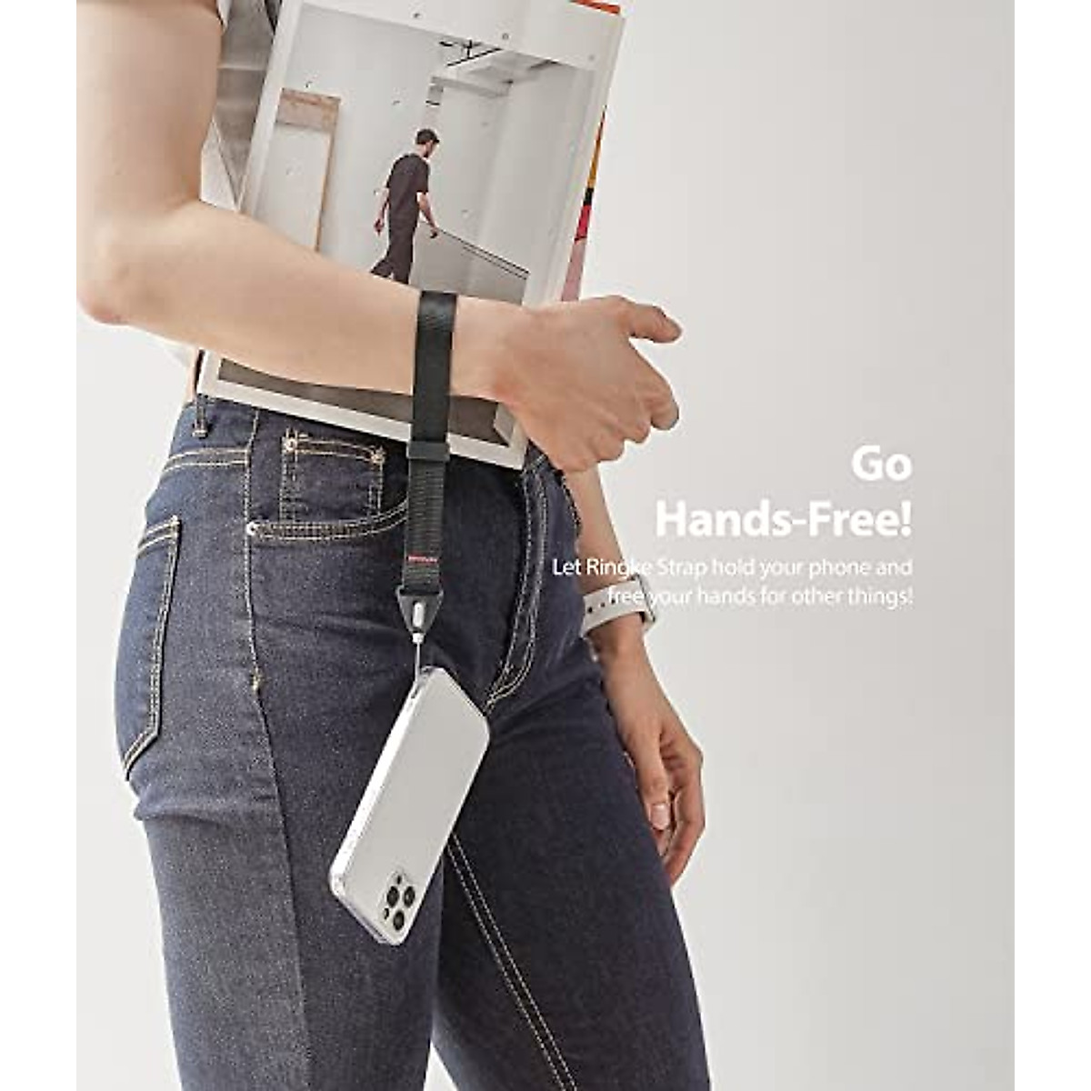 Ringke Hand Strap [Phone Wrist Strap] Designed for Camera Strap and Phone Strap, Adjustable Sturdy Universal Lanyard Compatible with Camera and Phone Case - Black