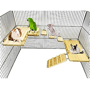 Wooden Hamster Platform with Ladder, Hamster Playground, Bird Perches Cage Toys, Hamster Rat Guinea Pig Chinchilla Cage Accessories