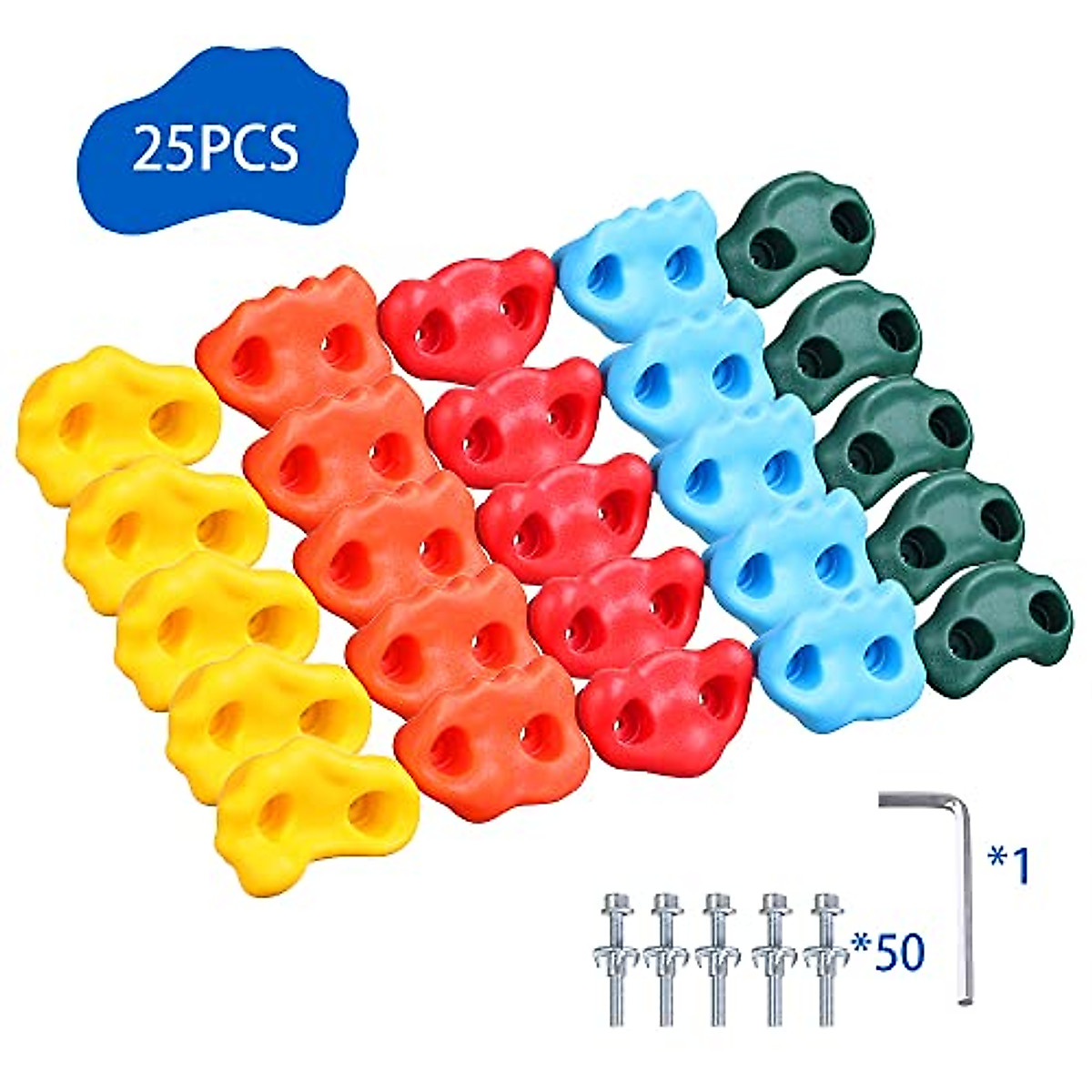 HAPPY MOTTE 25 Rock Climbing Holds for Kids Climber with Hardware, Rock Wall Holds Climbing Rock Wall Grips for Indoor and Outdoor Playground Play Set