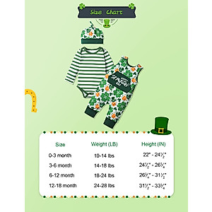 St Patricks Day Baby Boy Girl Outfit 12-18 Months Green Striped Long-Sleeved Four-Leaf Clover Onesie 3-Piece Set St. Patrick'S Day Toddler Boy Outfit Romper