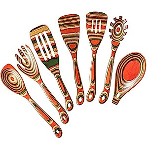Kitchen Utensils Set for Cooking, NAYAHOSE 7 Pcs Pakkawood Wooden Cooking Spoons & Spatulas with Spoon Rest, Safe for Non-Stick Cookware, Housewarming Kitchen Gift