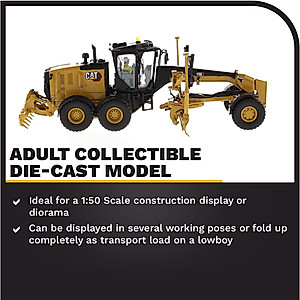 Diecast Masters 1:50 Caterpillar 150 Motor Grader | High Line Series Cat Trucks & Construction Equipment | 1:50 Scale Model Diecast Collectible | Diecast Masters Model 85667