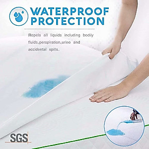 Queen Mattress Protector & King Size Cooling Waterproof Mattress Protector Pad Cover,Bamboo Terry Top Breathable Fitted Sheet Style Deep Pocket-Noiseless,Vinyl,PVC Free,Matressprotector King for Pets