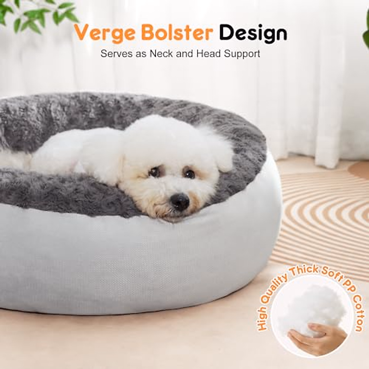 SHU UFANRO Calming Dog Beds for Small Medium Dogs and Cats, Round Dog Cuddler Cozy Bed, Washable Fluffy Plush Pet Bed with Waterproof Bottom (23"x 23"x 8")