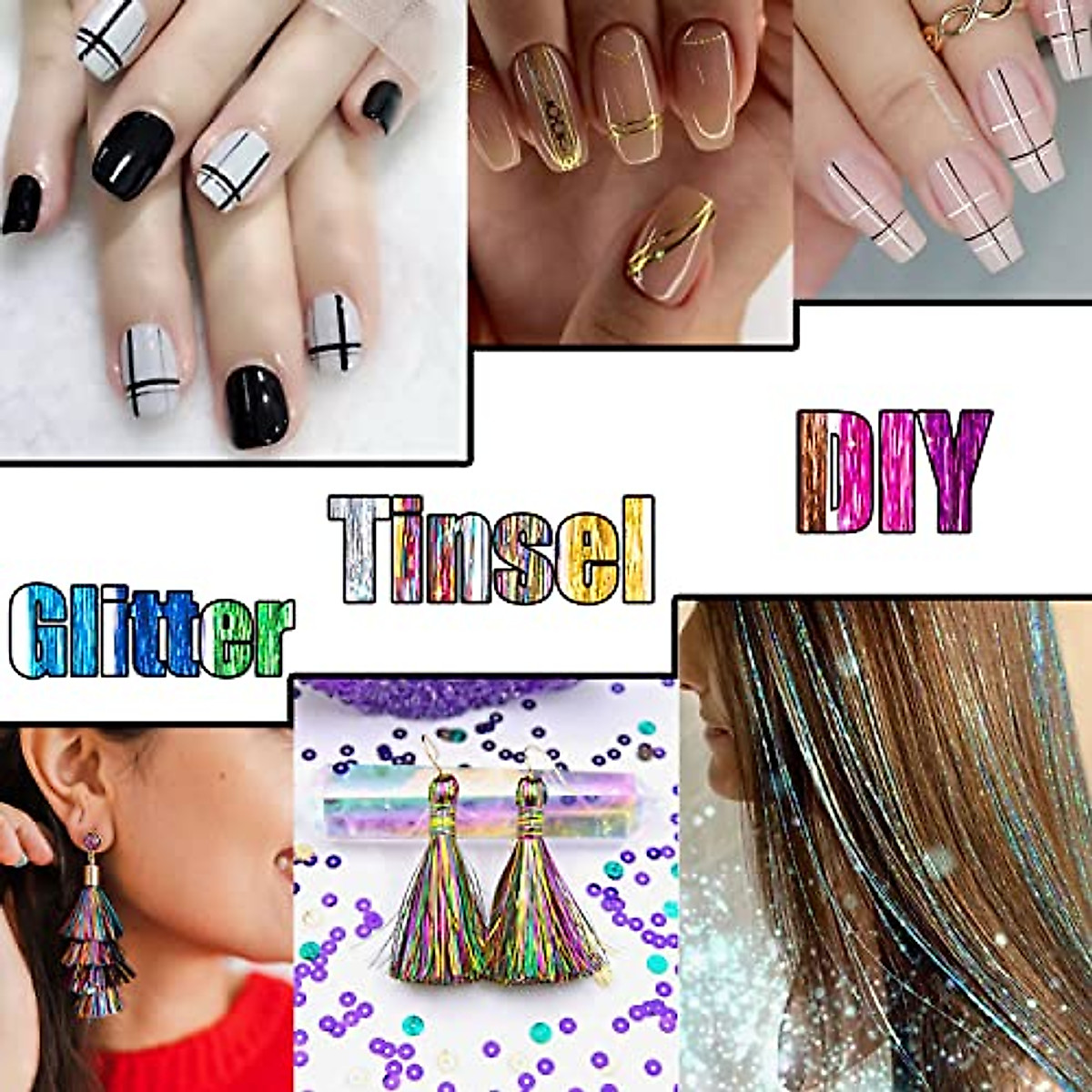 47 Inch 12 Colors Hair Tinsel 2400 Strands With Tool Sparkling Dazzle Glitter Shiny Hair Extensions Hair Tinsel Kit