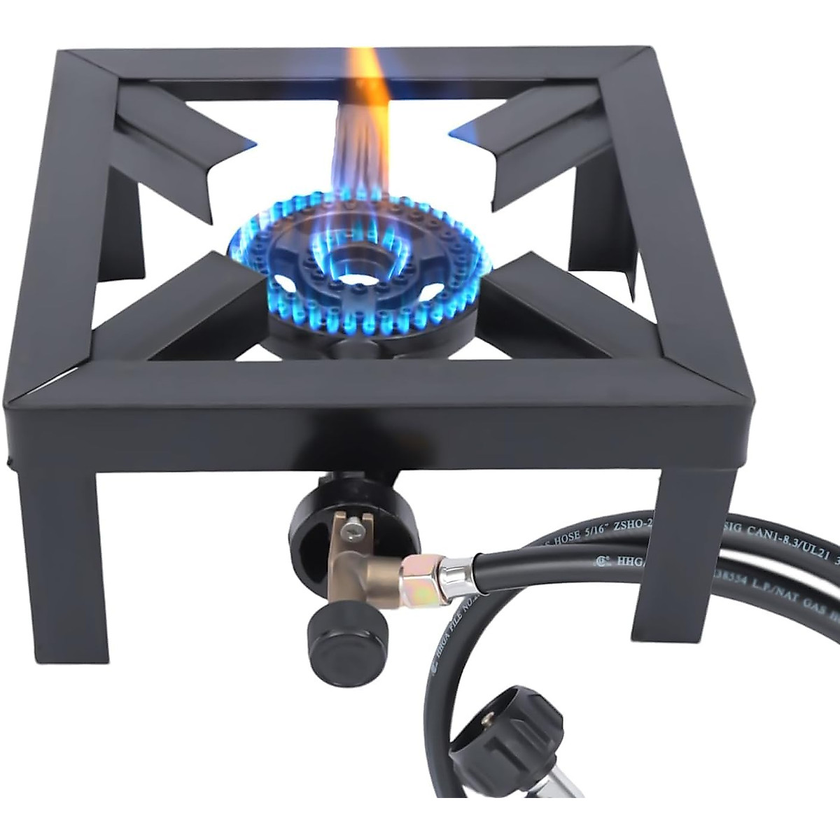 Square Portable Single Burner Outdoor Gas Stove Propane Cooker with Adjustable 0-20Psi Regulator Hose for Patio Camping, BBQ, Home Brewing, Turkey Fry, Maple Syrup Prep