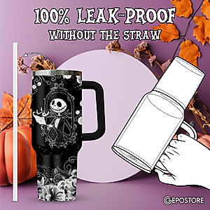 GEPOSTORE Christmas Gifts for Movie Lovers, Black Jack Skeleton 40 oz Tumbler with Handle and Straw, Nightmare Before Movie Cup, Movie Character Mug, Gifts for Men Women on Christmas, Halloween
