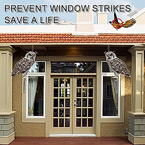 kungfu Mall Fake Owl Decoy to Scare Birds, 3 Pack Fake Owl Hanging Effective Bird Control Device to Keep Birds Pigeon Woodpecker Away from Outdoor Garden Yard
