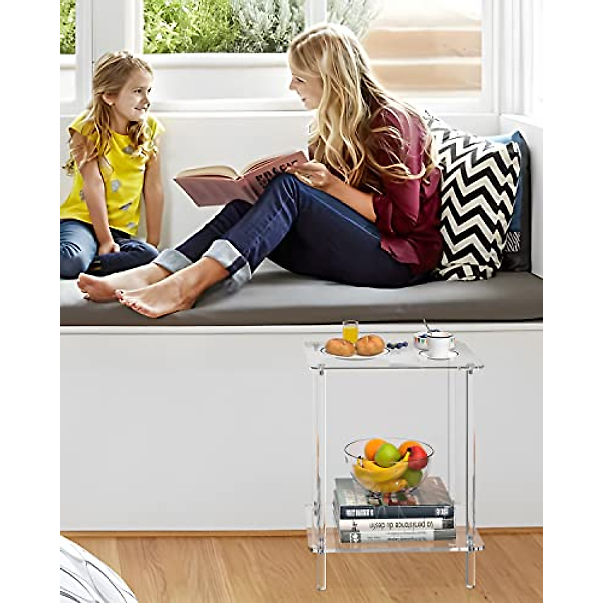 KSacry Small Acrylic Side Table for Small Spaces, 3 Tier Clear Side Table,Small Nightstand/Bedside Table/End Table for Living Room, Bedroom, Bathroom,15.75" L x 11.81" W x 20" H