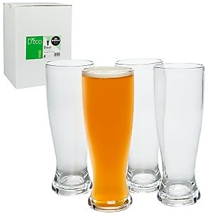D'Eco Unbreakable 24 oz Pilsner Beer Glasses (Set of 4) - Reusable Shatterproof Classic Pub Beer & Cocktail Glasses - Perfect Indoor Outdoor Drinking Cups for Parties - Large Beer Pint Glasses Set