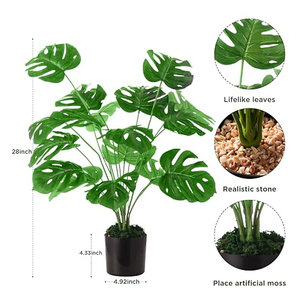 Jelofly 28 Inch Fake Plants Large Monstera Plant Tropical Palm Tree Artificial Floor Plant Faux Plants Indoor Tall for Home Office Living Room Decor