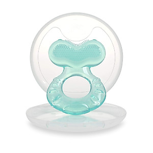 Nuby Silicone Teethe-eez Teether with Bristles, Includes Hygienic Case, Aqua