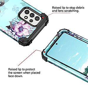 Casetego Compatible with Galaxy A53 5G Case,Floral Three Layer Heavy Duty Sturdy Shockproof Full Body Protective Cover Case for Samsung Galaxy A53 5G,Blue Flower