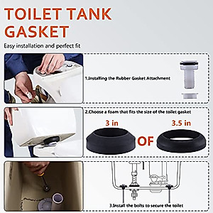 Tank to Bowl Gasket Kit with 3 Sets Brass Hardware Kits and 2 Pcs Gasket Fits Most 3-Inch/3.5-Inch Flush Valve Opening Toilet Tanks.