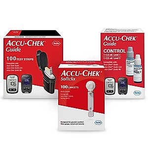 Accu-Chek Softclix Diabetes Blood Sugar Test Kit for Diabetic Glucose Monitoring: 100 Softclix Lancets, 100 Guide Test Strips, and Control Solution (Packaging May Vary)