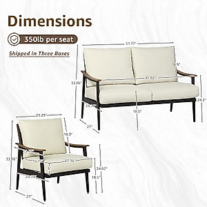 NATURAL EXPRESSIONS 3 Pieces Patio Furniture Set, Outdoor Furniture Sofa Sectional Modern Metal Patio Conversation Set with High Back Wicker Backrest & Loveseat for Balcony, Backyard, Deck, Porch