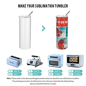 PYD Life 8 Pack Sublimation Tumblers Blanks 20 OZ Skinny White Straight Stainless Steel Cups with 10 PCS Shrink Wrap Film for Tumbler Press Machine Sublimation Oven Sublimation Printing