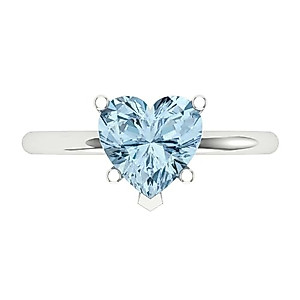 Clara Pucci 2.0 ct Heart Cut Solitaire Natural Aquamarine 5-Prong Engagement Bridal Promise Anniversary Ring 18K White Gold Size 3.75