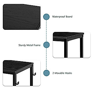 Small Console Table Black Entryway Table Modern Narrow Long Sofa Table Skinny Hallway Table Thin Behind Sofa Table Console Tables for Entryway 31.5 Inch with 2 Hooks, Sofa Side Display for Hallway