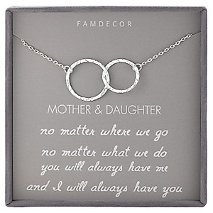 Mom Gifts Mother Daughter Necklace Sterling Silver Hammered Interlocking Circle Necklace Mom Gifts Christmas Holiday Jewelry