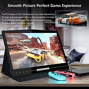 OLED Portable Touchscreen Monitor, 13.3" 2K 1MS Portable Gaming Monitor 100% DCI-P3 Ultra-Thin Computer External Display, External Second Screen USB C/HDMI Monitor with Smart Cover